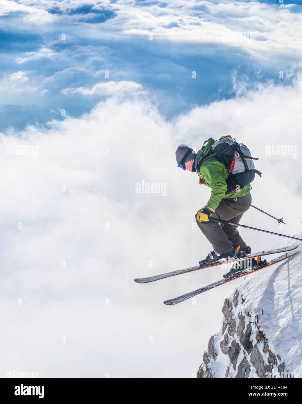 Skier jumping spectacular from a wall Stock Photo - Alamy