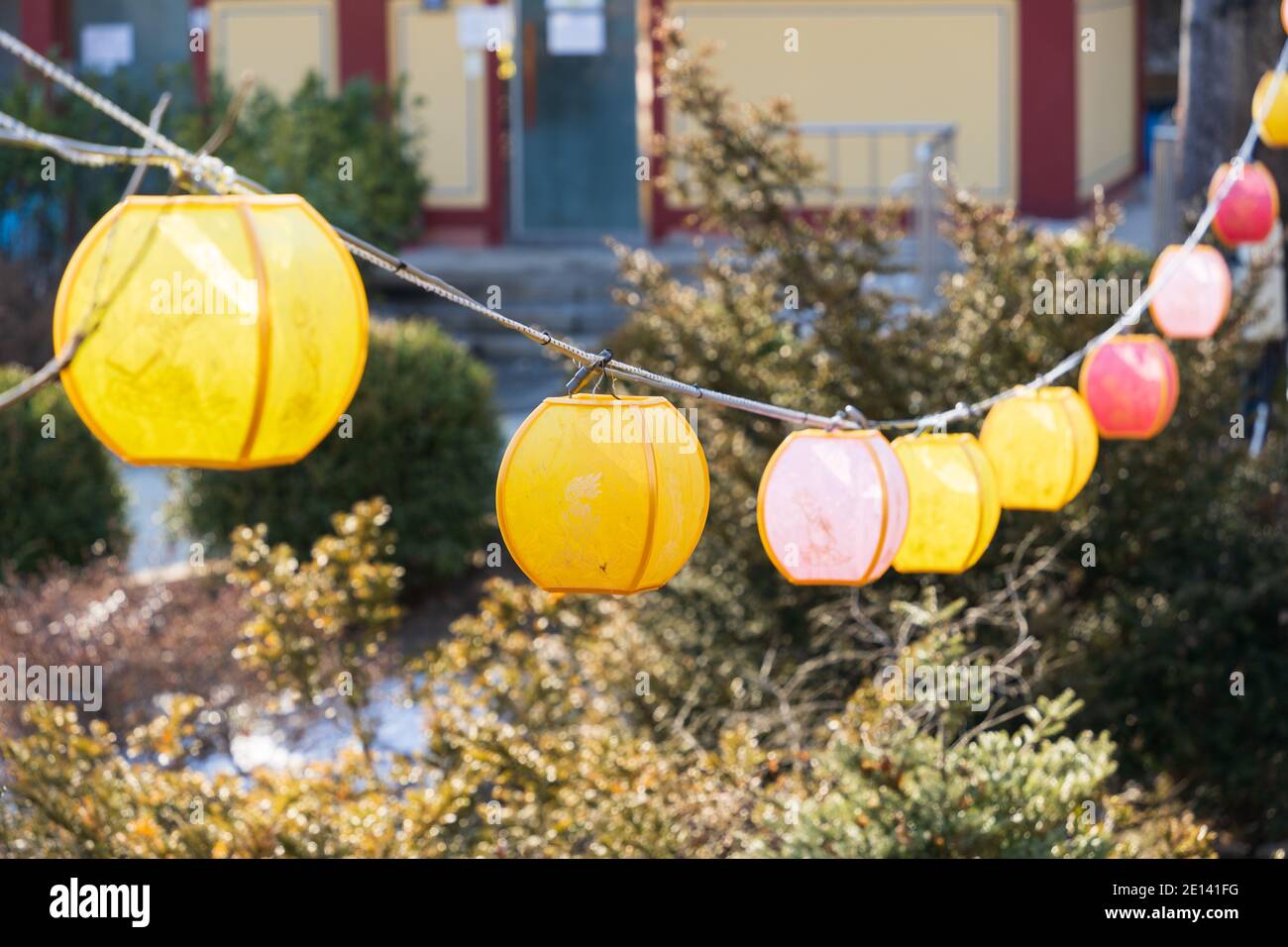 Lanterns made of thick hanji hang from electrical wires Stock Photo - Alamy
