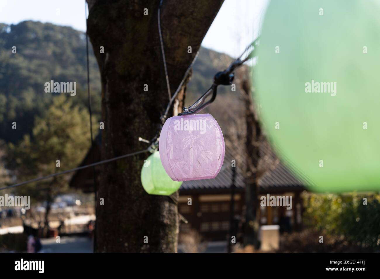 Lanterns made of thick hanji hang from electrical wires Stock Photo - Alamy