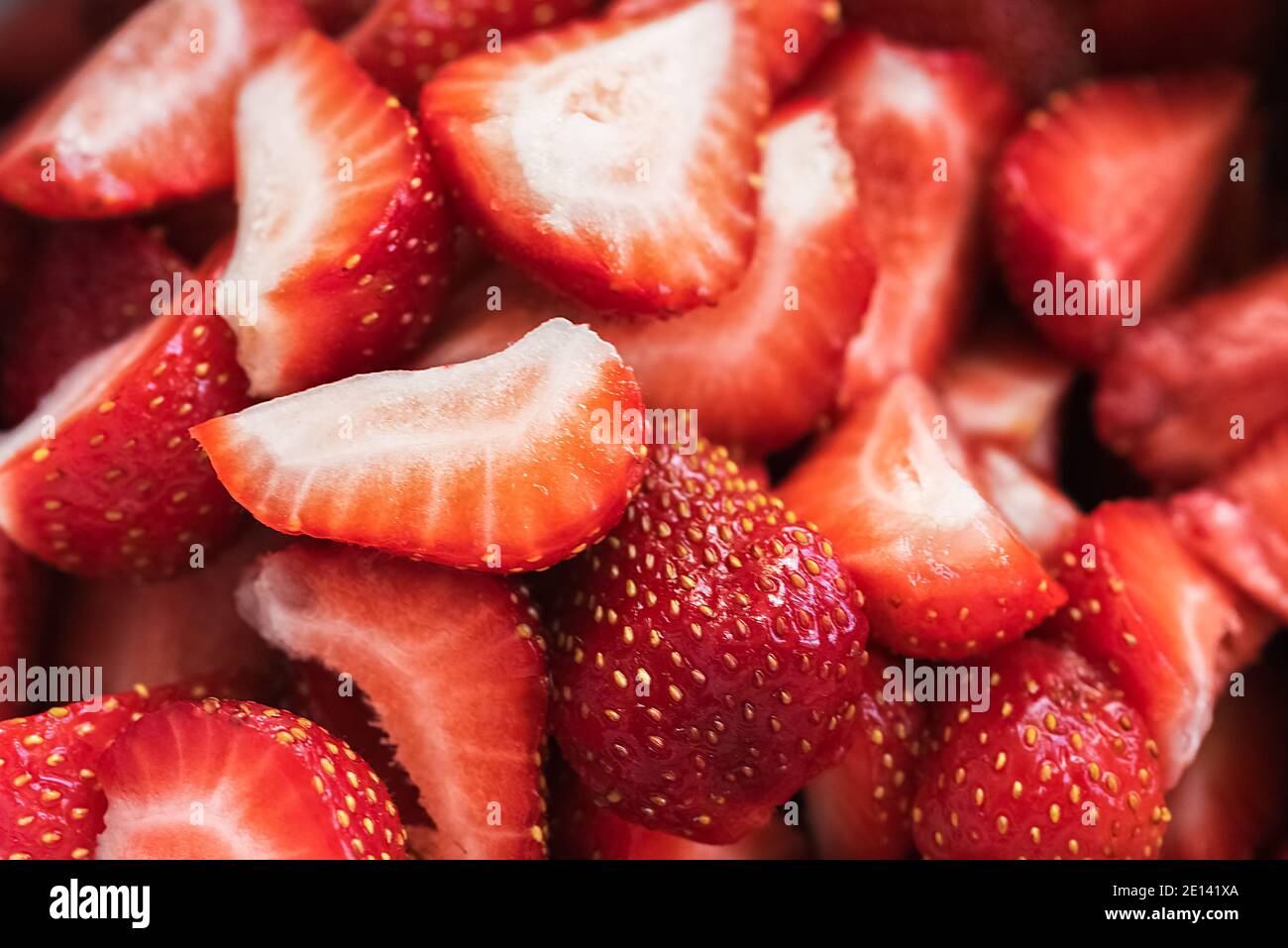 Background texture of sliced strawberries. Layout, mockup Stock Photo ...