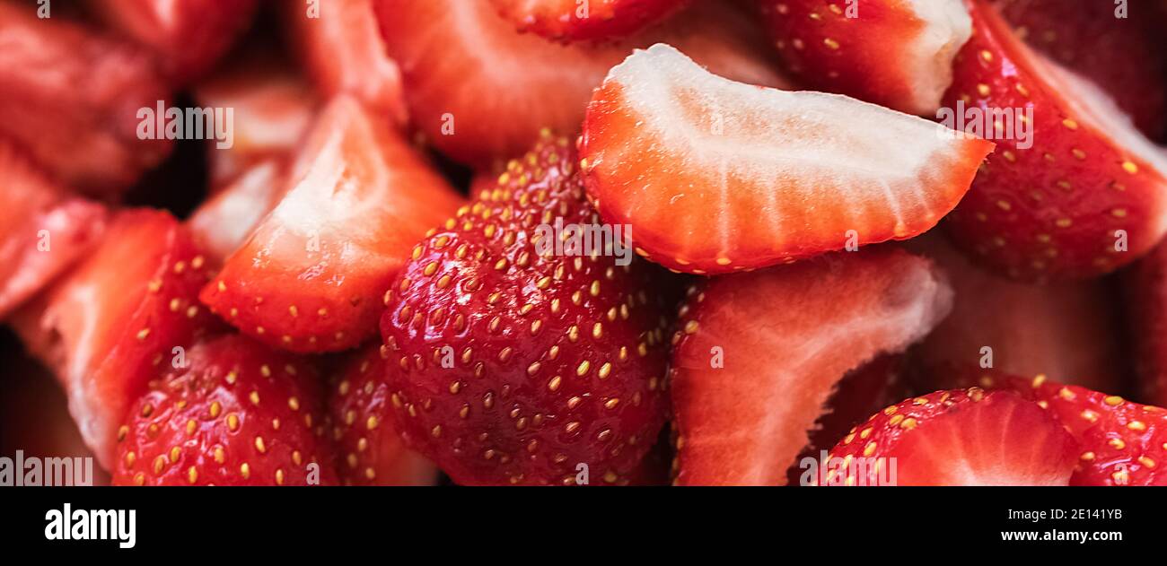 Background texture of sliced strawberries. Layout, mockup Stock Photo ...