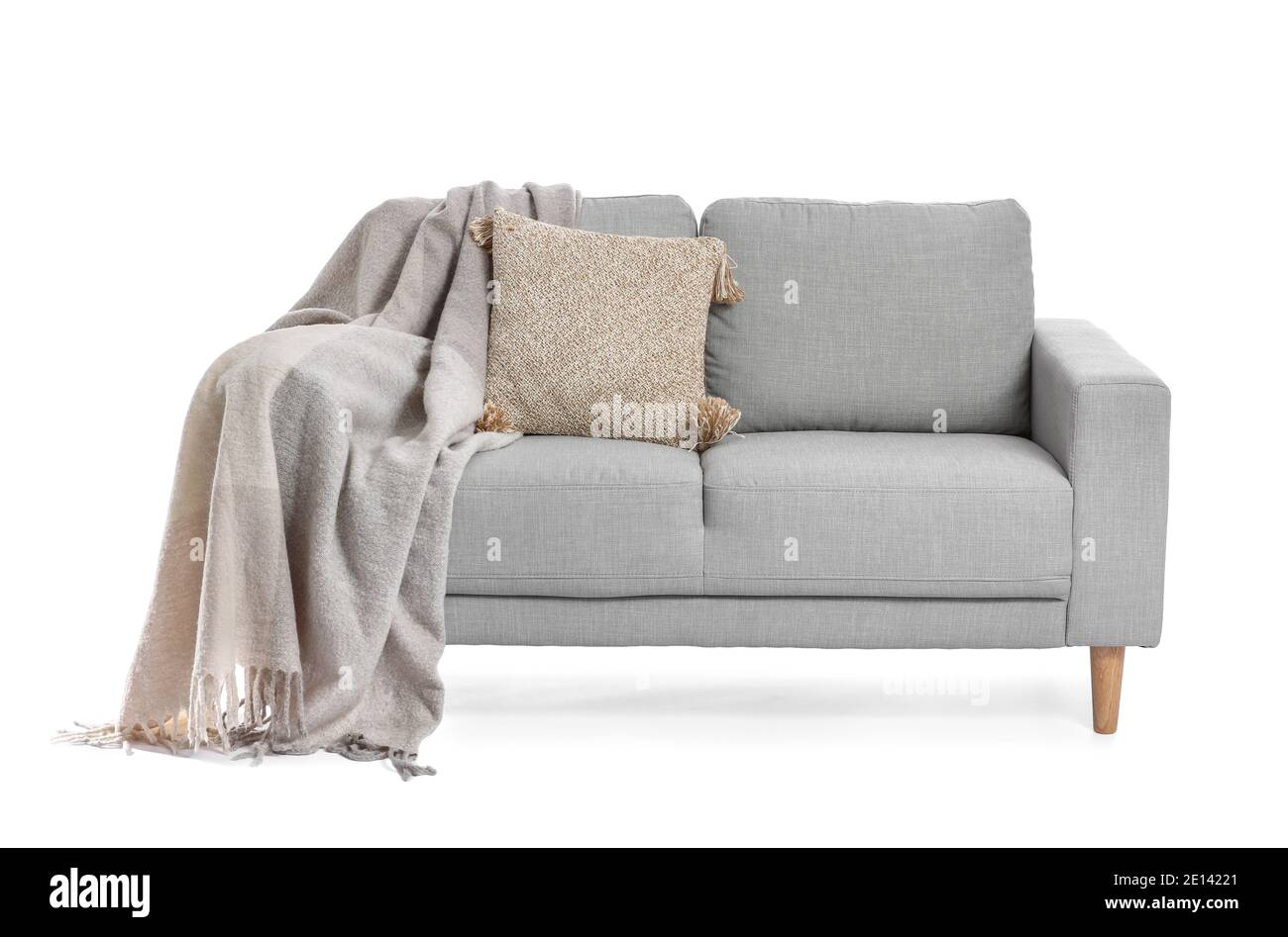 Stylish cozy sofa on white background Stock Photo - Alamy