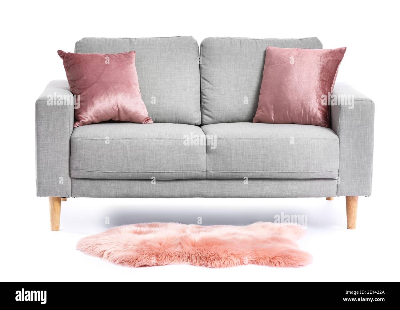 Stylish cozy sofa on white background Stock Photo - Alamy