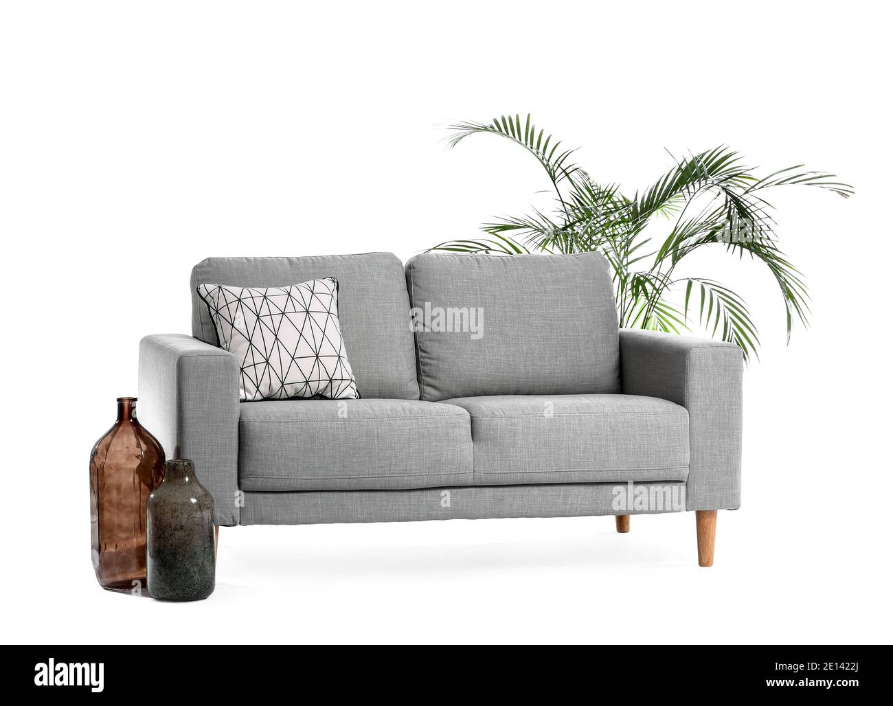 Stylish cozy sofa on white background Stock Photo - Alamy