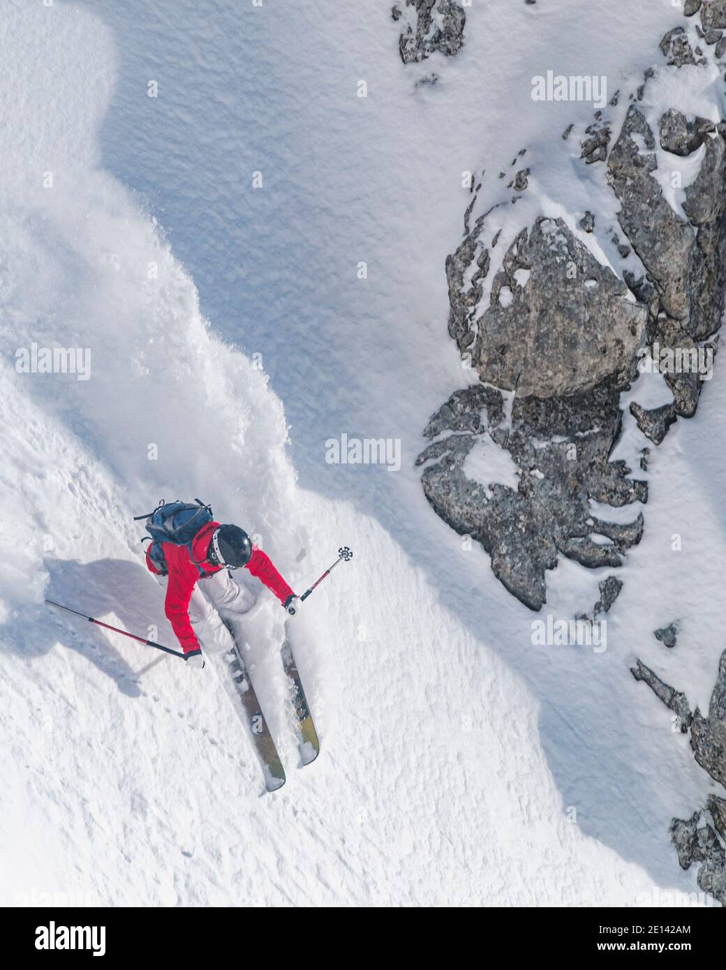 Female freeskier in backcountry Stock Photo - Alamy