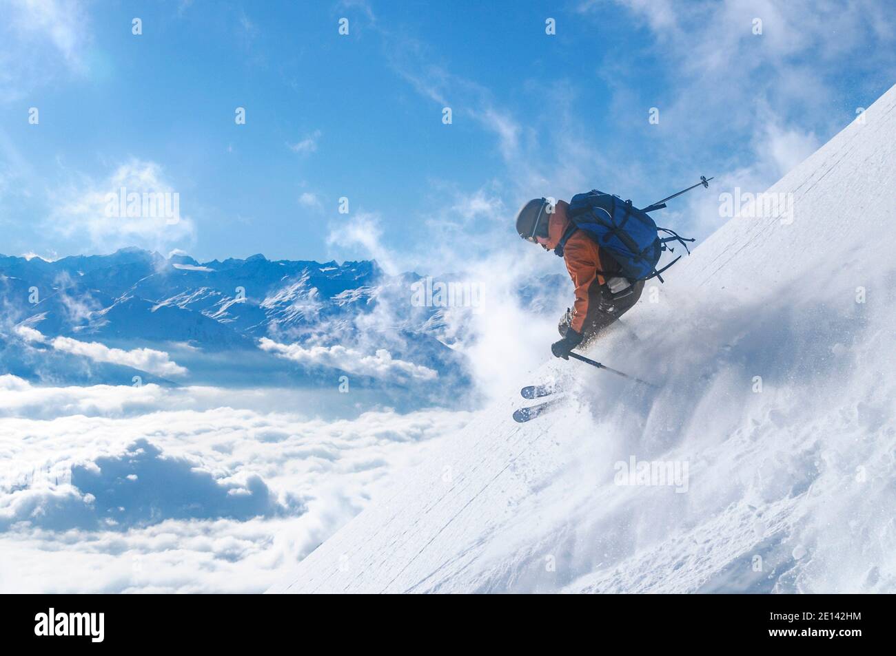 Spectacular alpine skiing in famous freeride region Stock Photo - Alamy