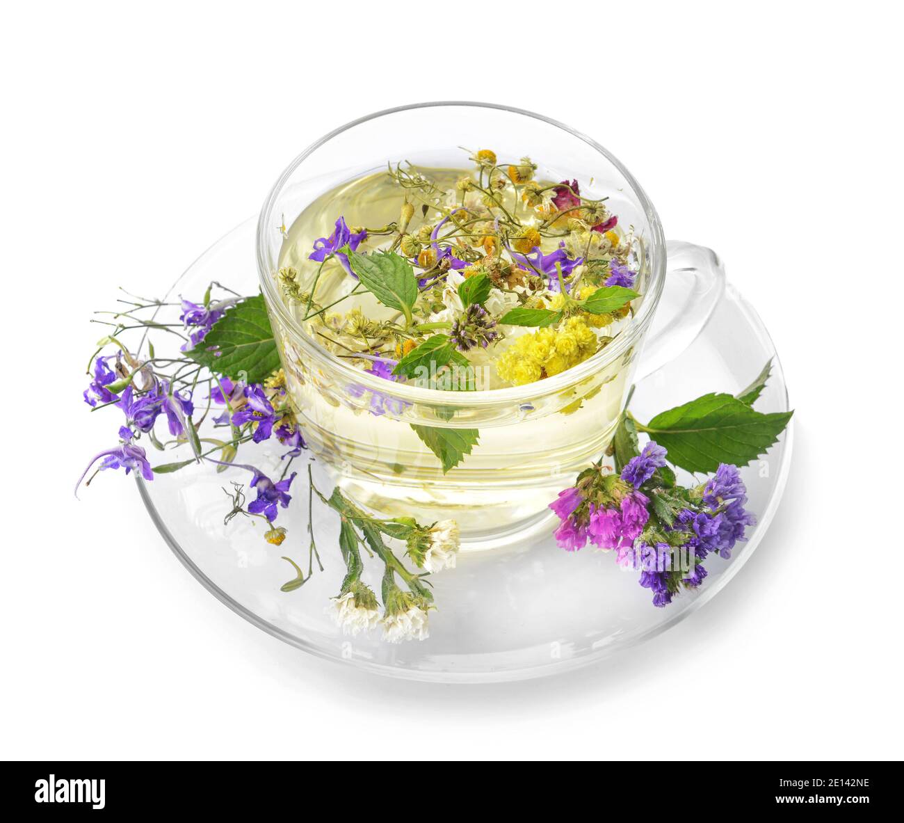 Cup of floral tea on white background Stock Photo - Alamy