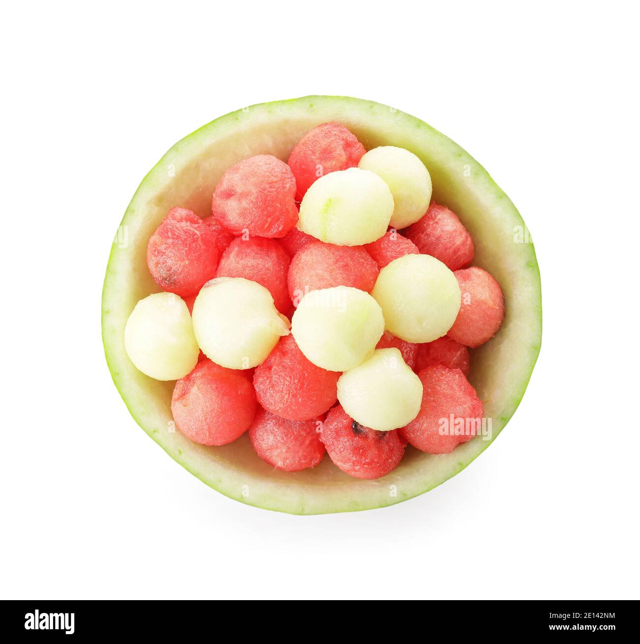 Tasty watermelon balls in ripe watermelon on white background Stock ...
