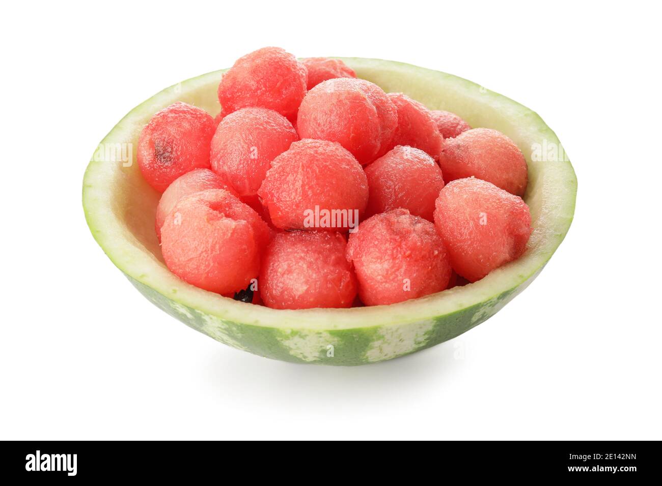 Tasty watermelon balls in ripe watermelon on white background Stock ...