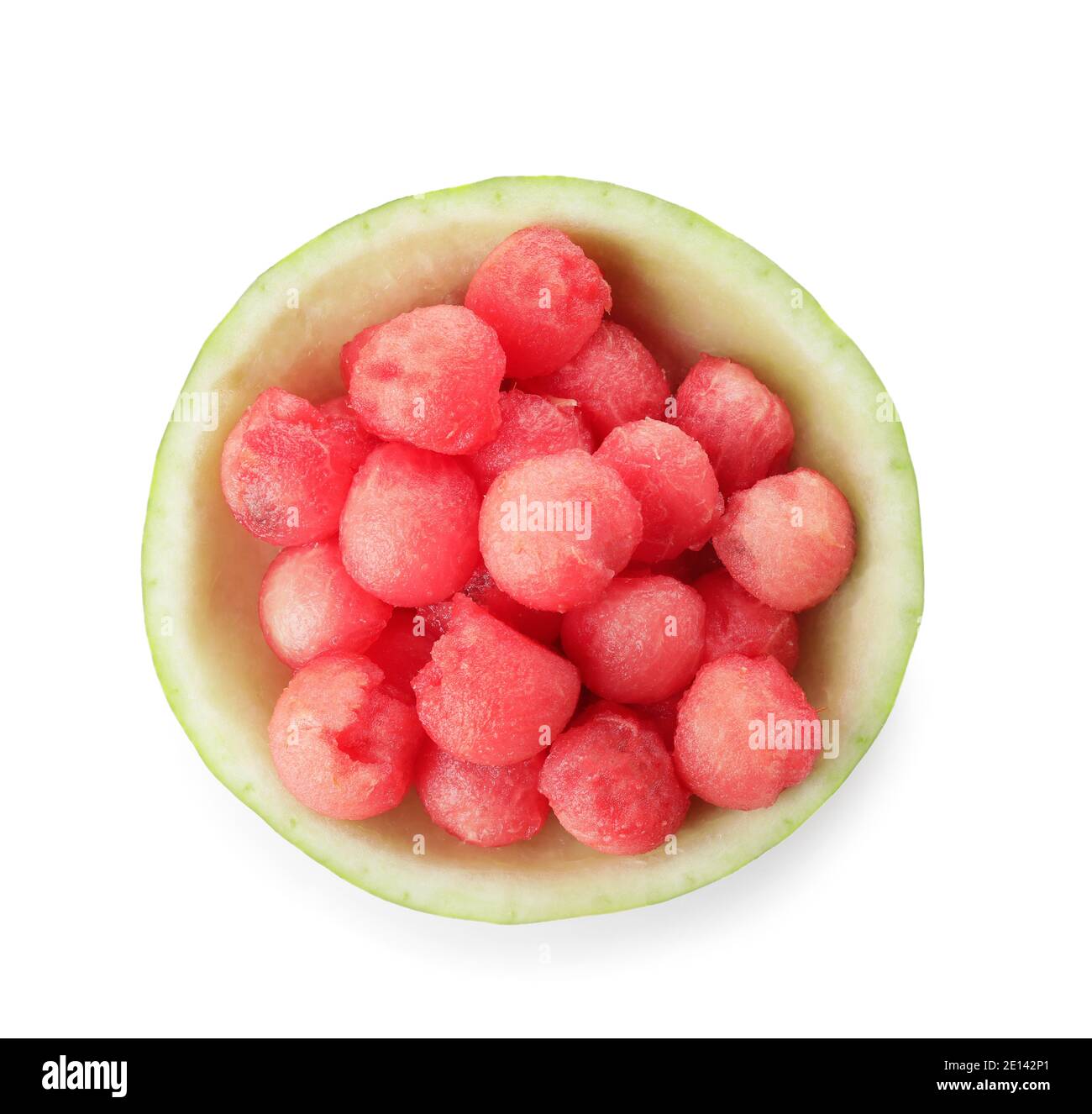 Tasty watermelon balls in ripe watermelon on white background Stock ...