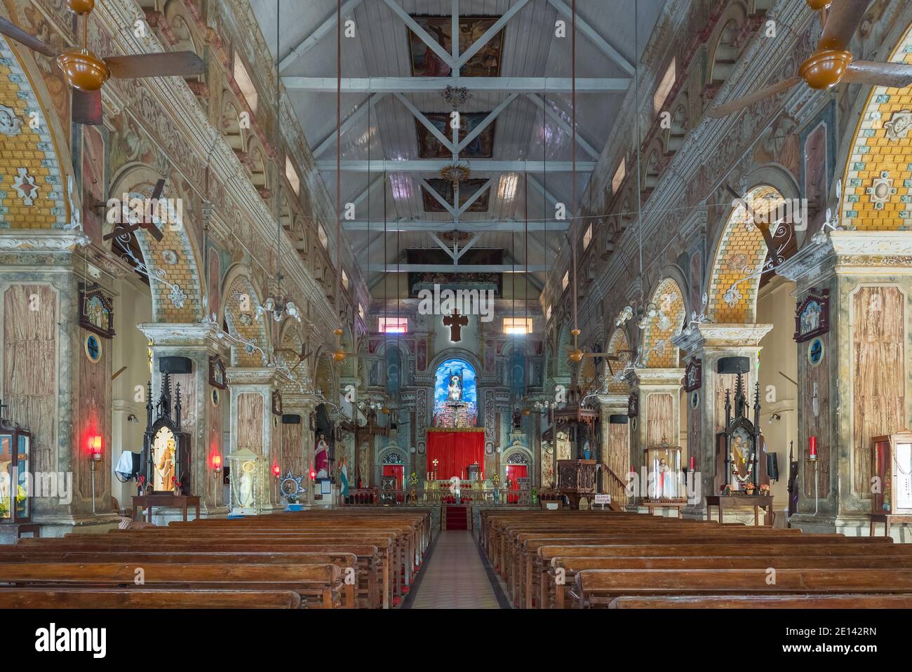 The interior view of the Gothic Santa Cruz Cathedral Basilica, also ...