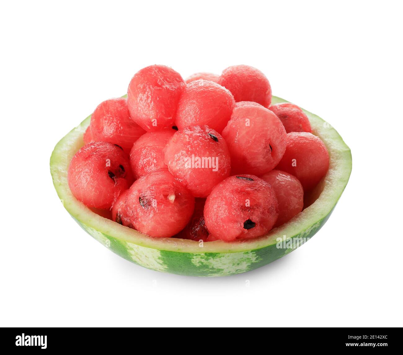 Tasty watermelon balls in ripe watermelon on white background Stock ...