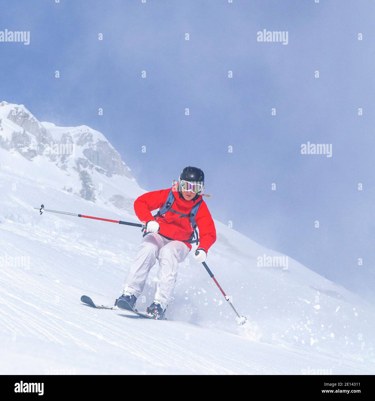 Female freeskier in backcountry Stock Photo - Alamy