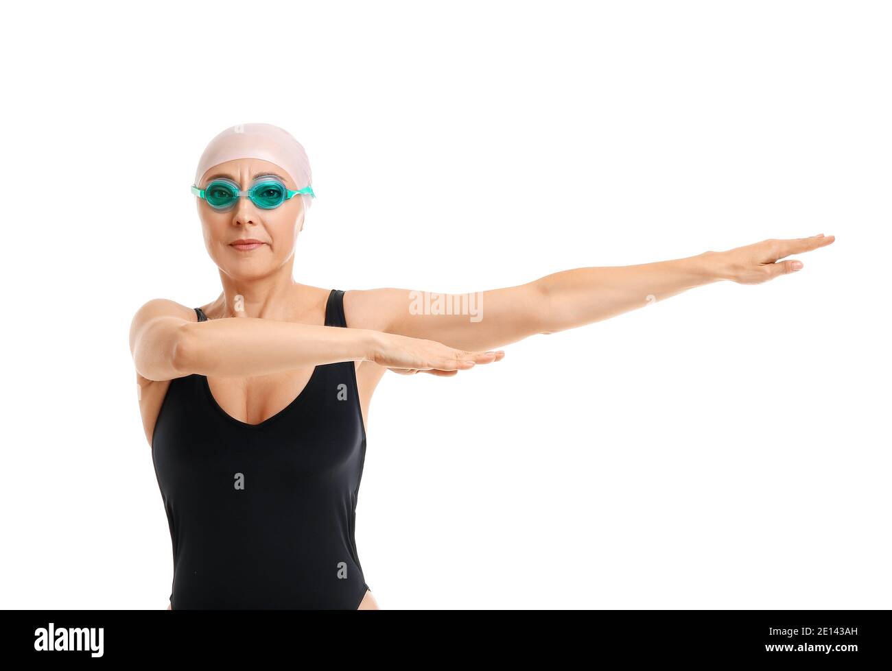 Female swimmer on white background Stock Photo - Alamy