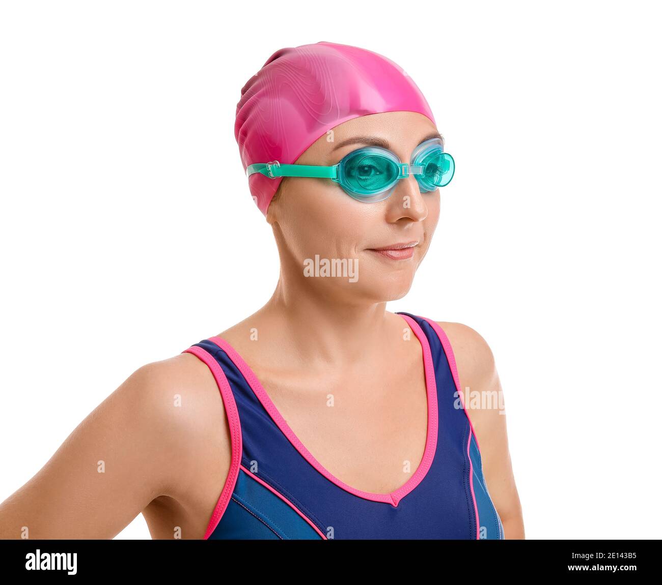 Female swimmer on white background Stock Photo - Alamy