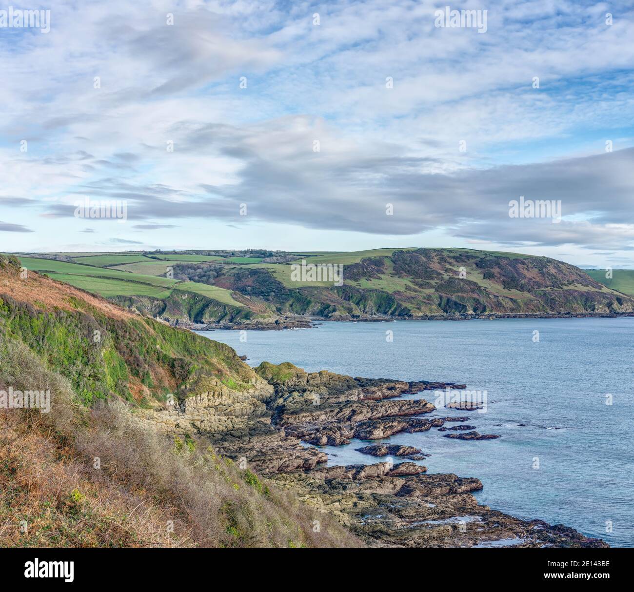 A beautiful winter scene of Lantivet Bay, Cornwall, showing the cold ...