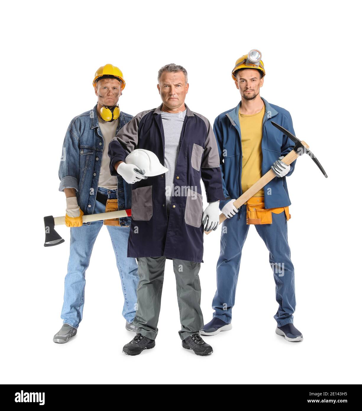 Miner men on white background Stock Photo - Alamy