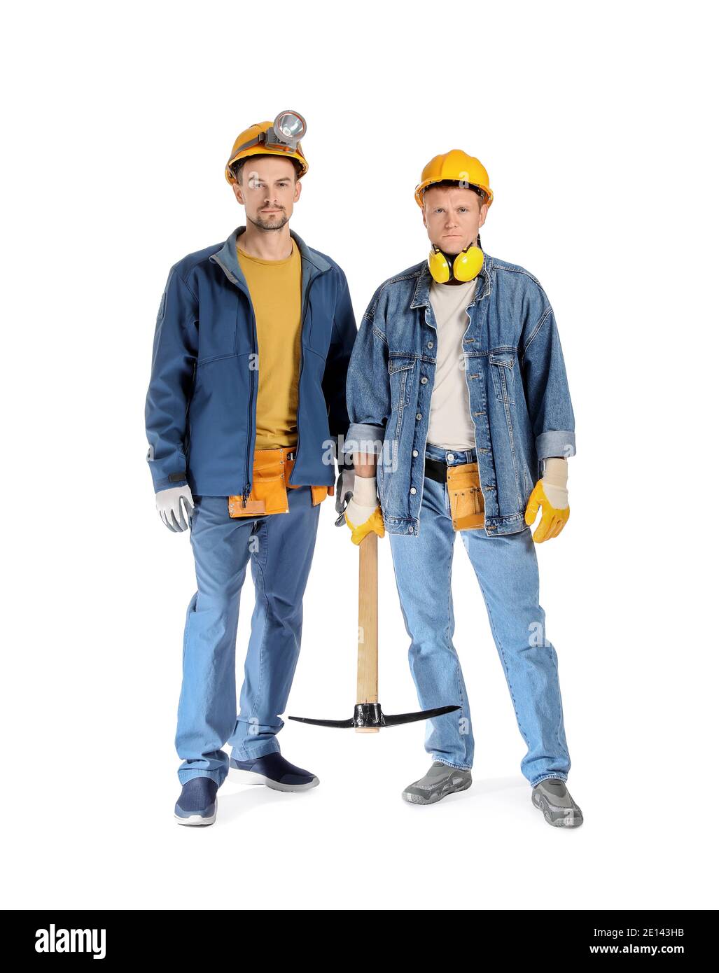 Miner men on white background Stock Photo - Alamy