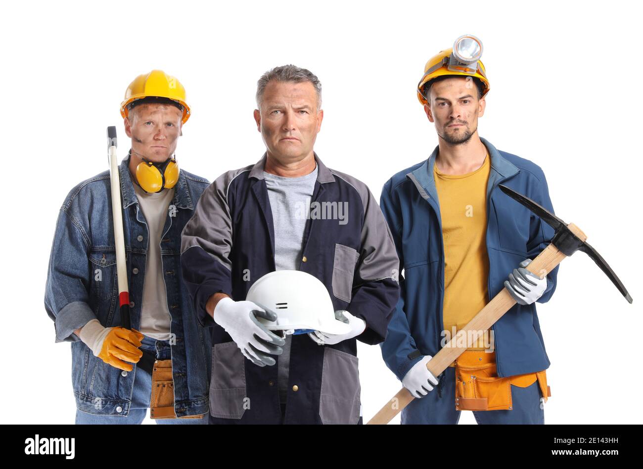 Miner men on white background Stock Photo - Alamy
