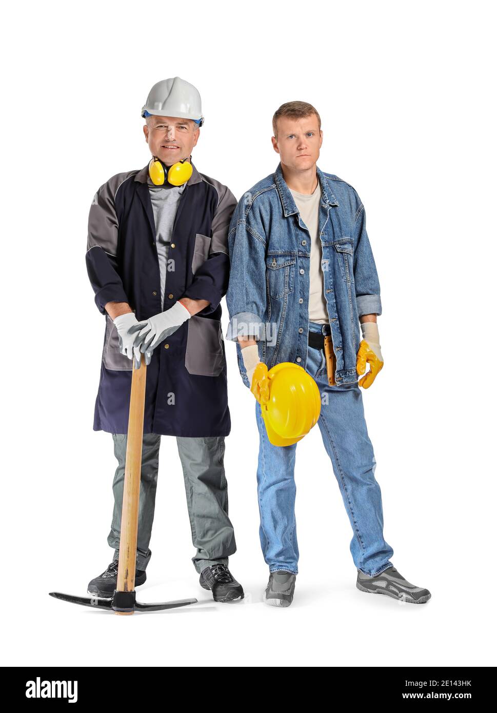 Miner men on white background Stock Photo - Alamy