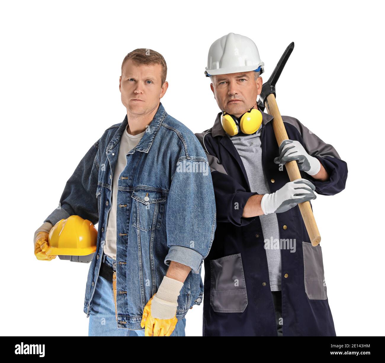 Miner men on white background Stock Photo - Alamy