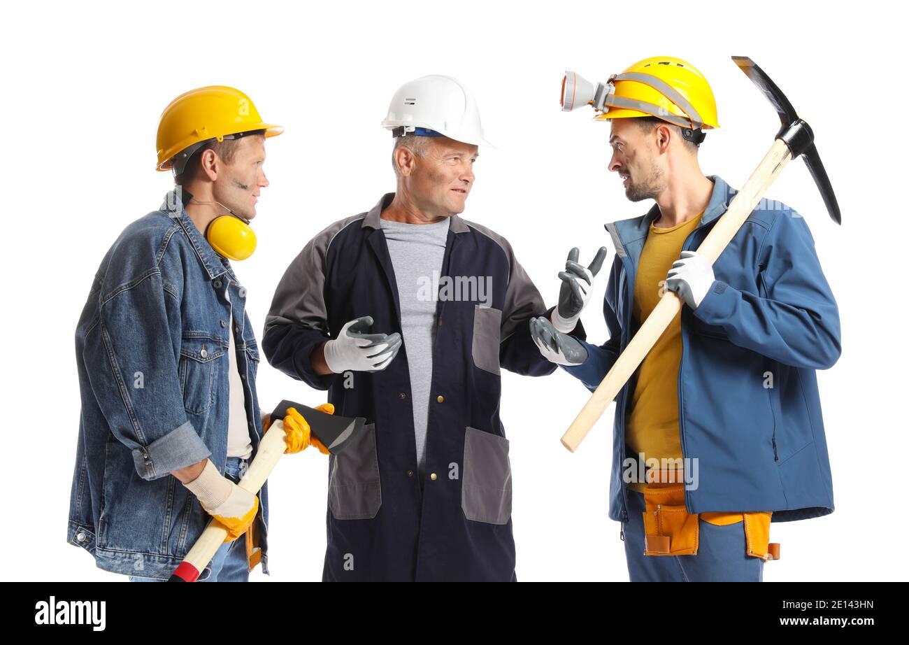 Miner men on white background Stock Photo - Alamy