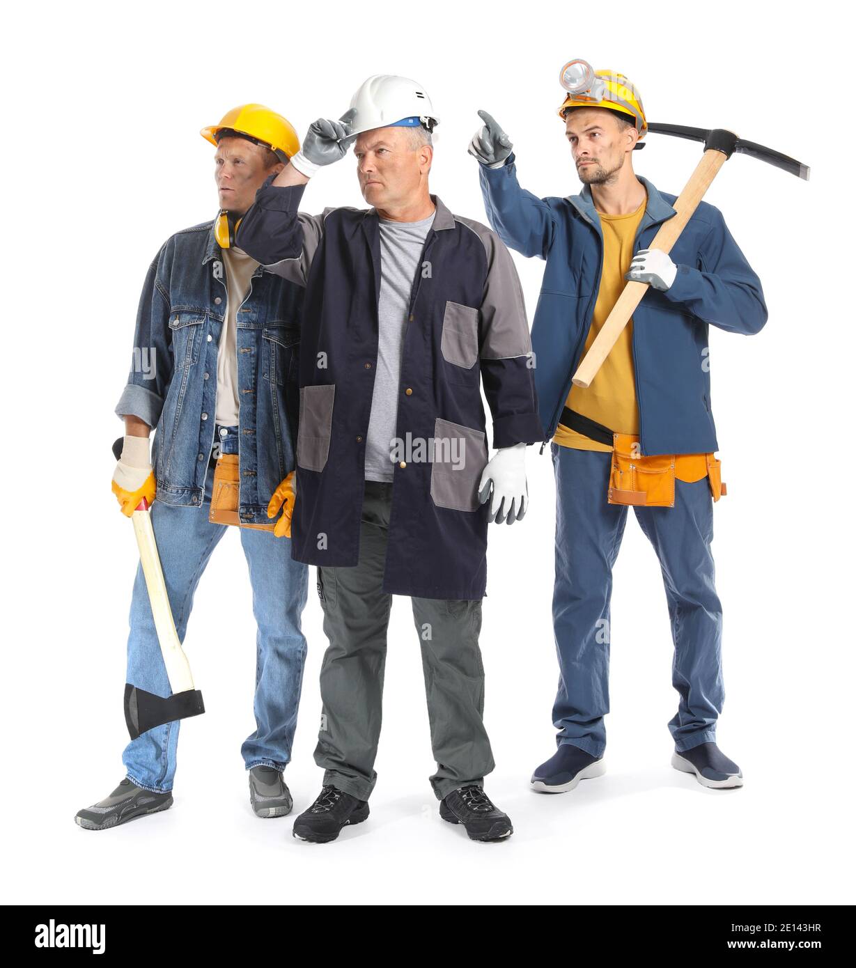 Miner men on white background Stock Photo - Alamy