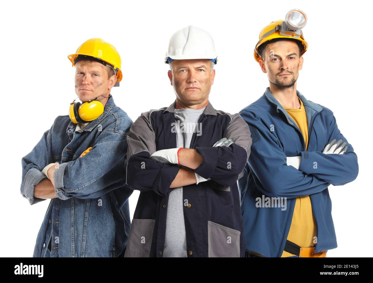 Miner men on white background Stock Photo - Alamy