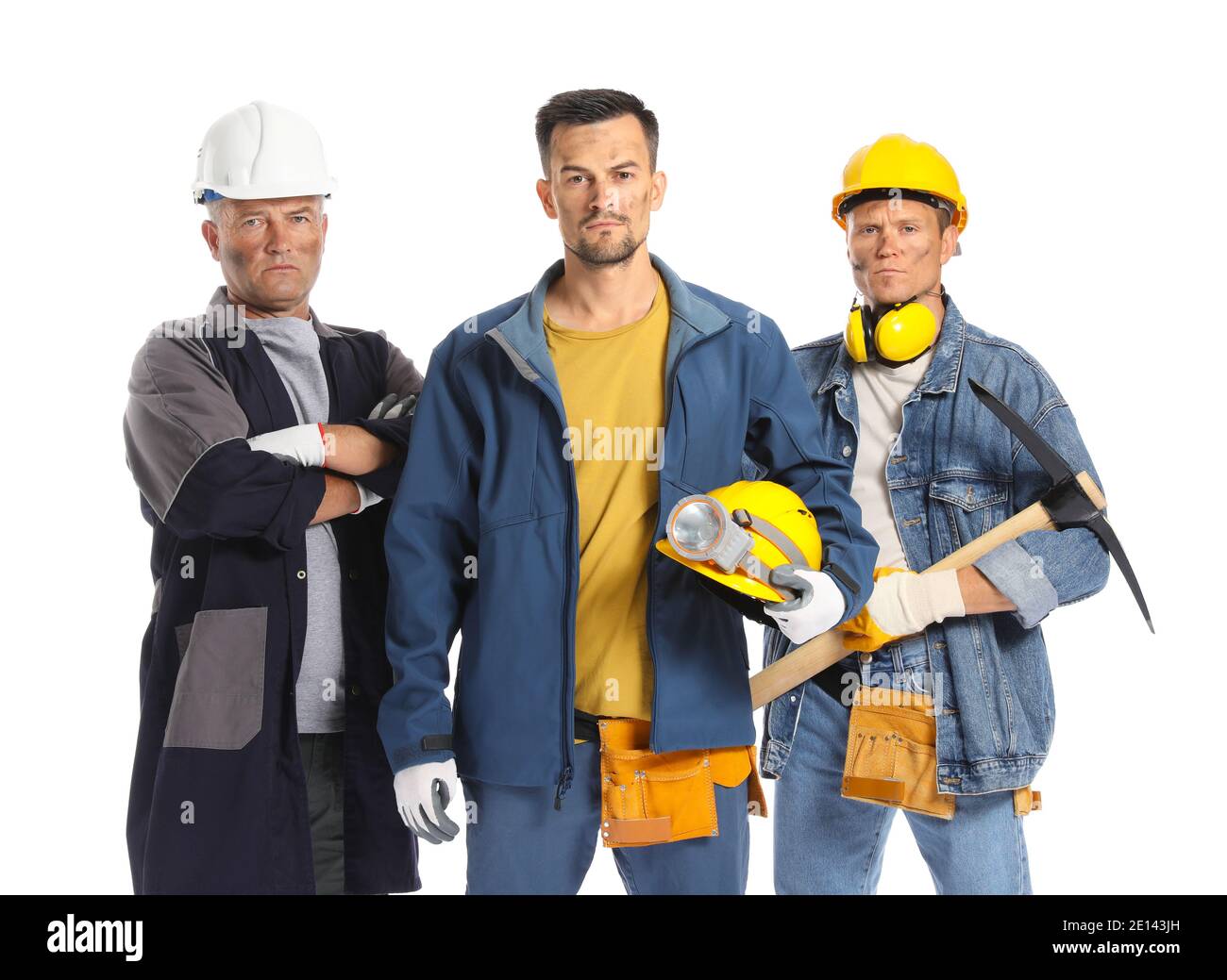 Miner men on white background Stock Photo - Alamy