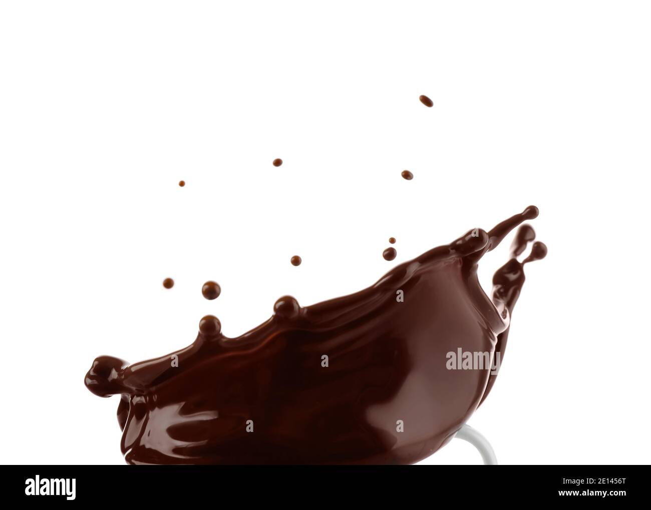 Splash of hot chocolate on white background Stock Photo - Alamy