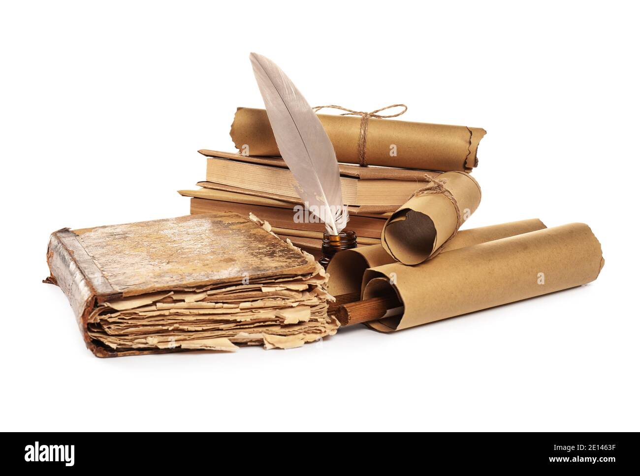 Old books with scrolls on white background Stock Photo - Alamy