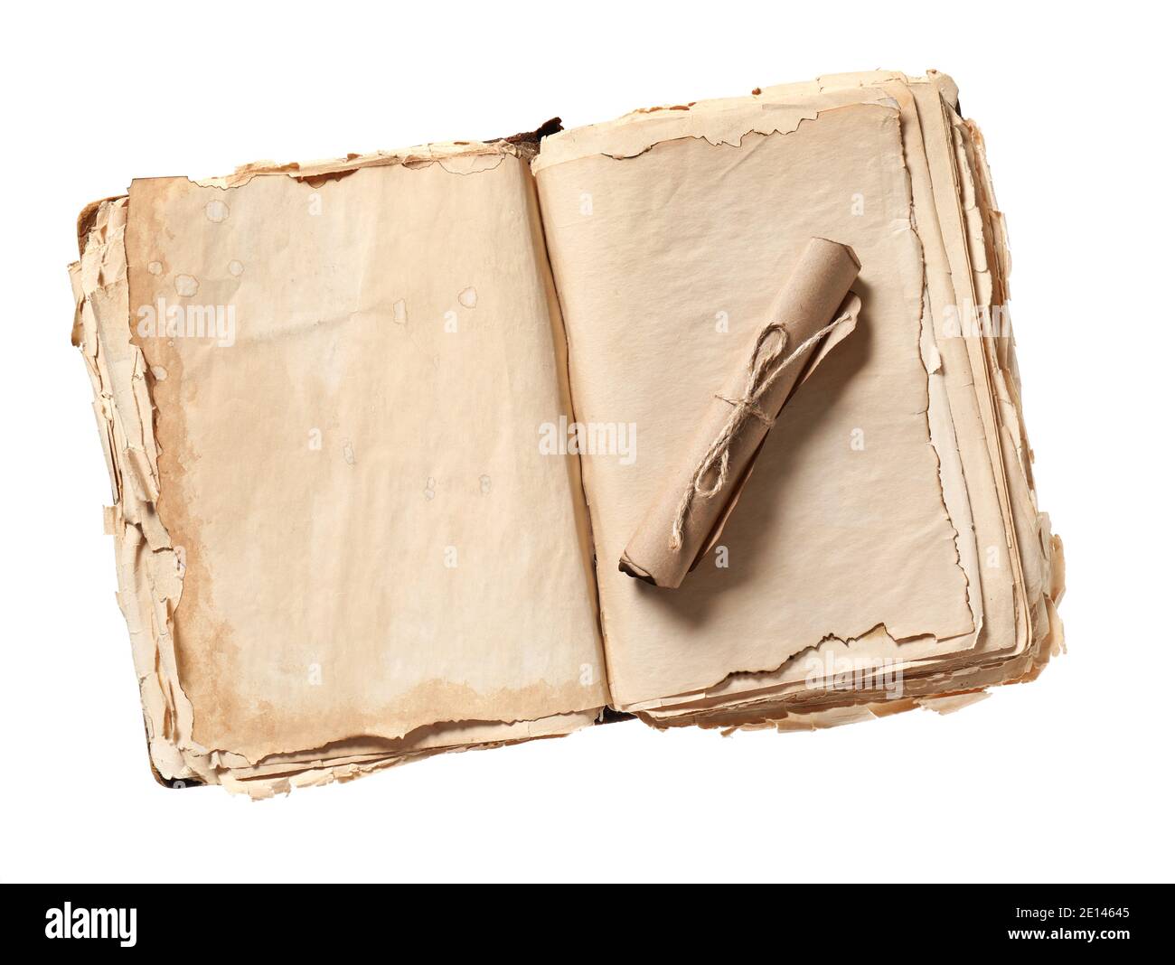 Old book with scroll on white background Stock Photo - Alamy