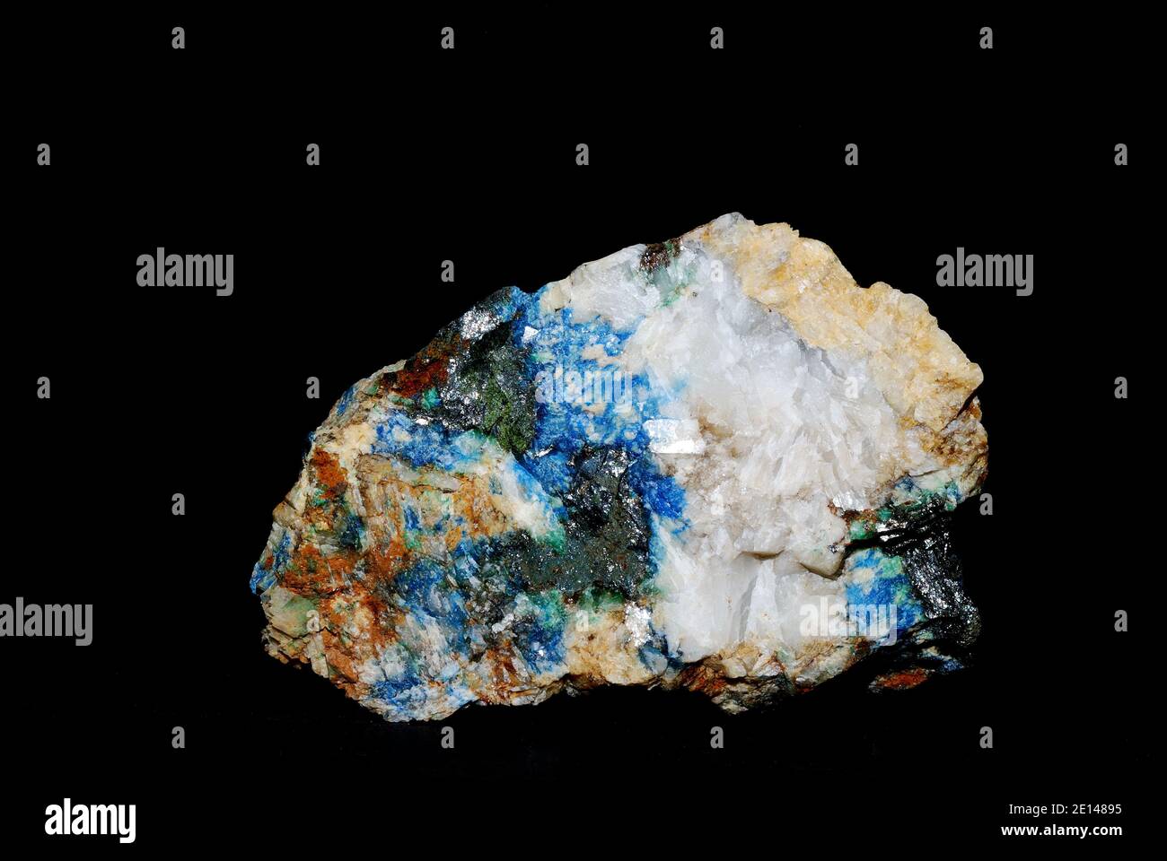 minerals malachite blue with pyrite and quartz on black background ...