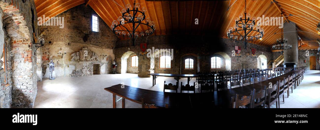 knight in a castle hall panorama Stock Photo - Alamy