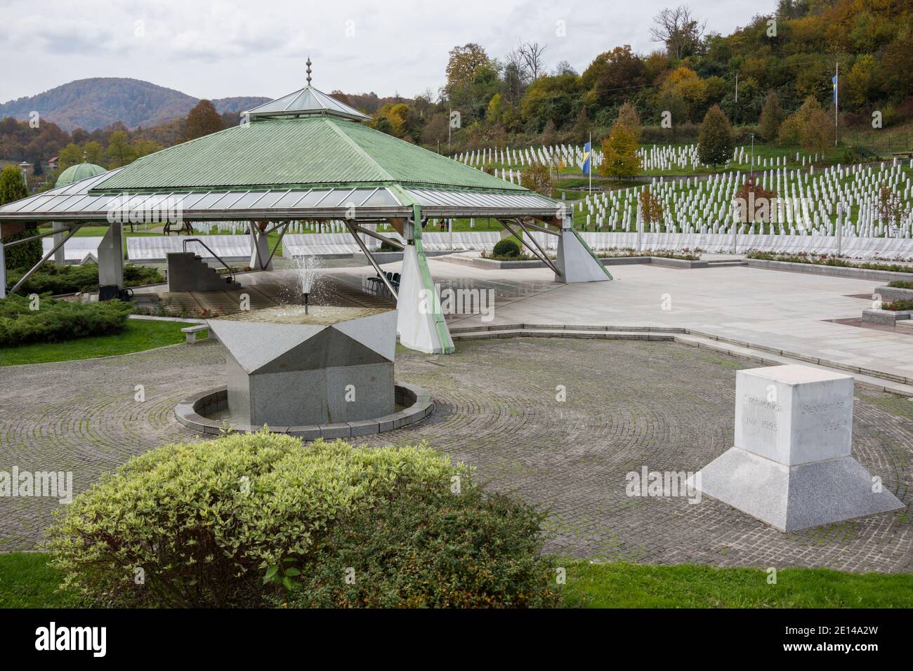 Srebrenica memorial center for war crimes victims commited in Bosnian war Stock Photo - Alamy