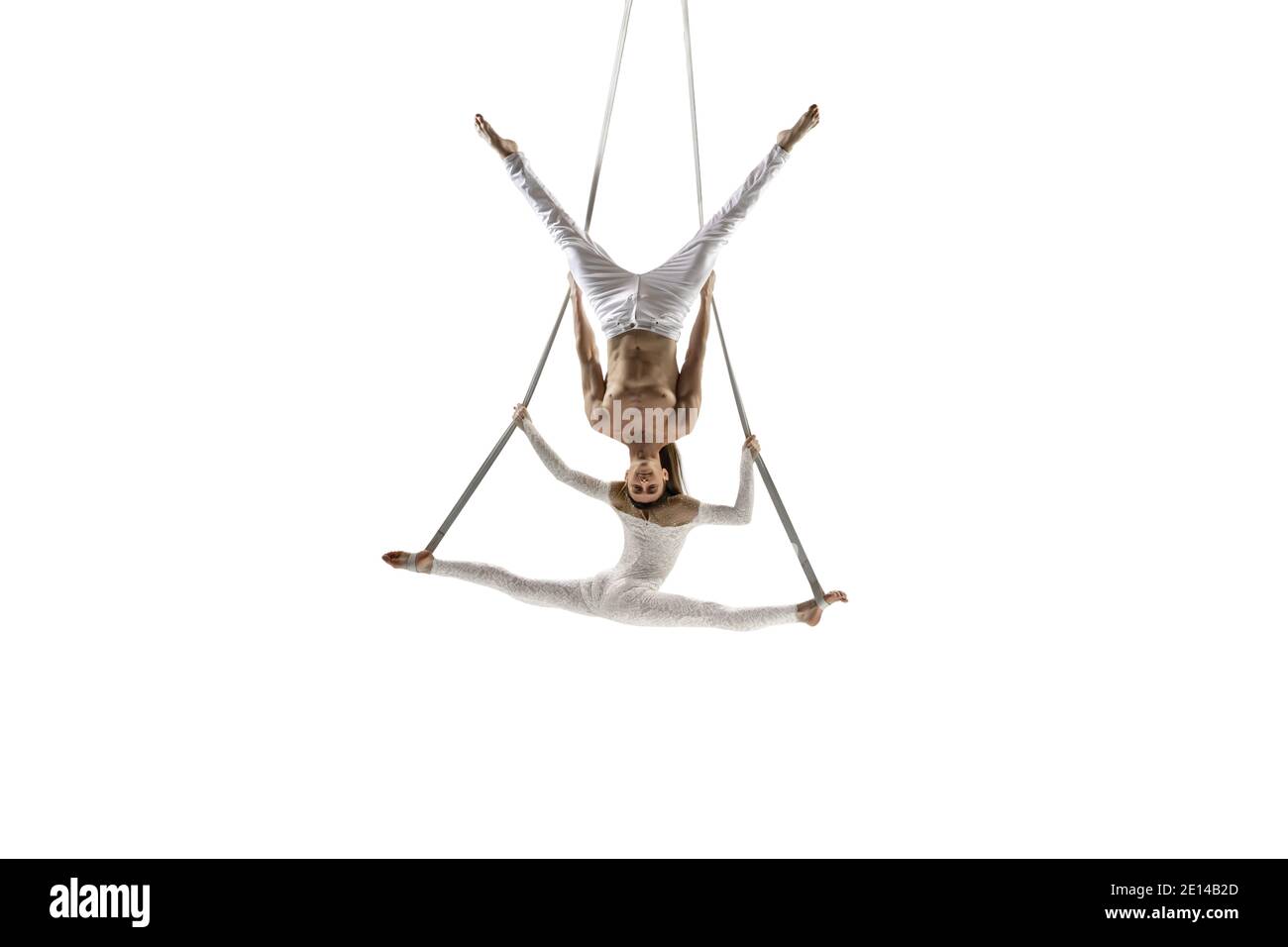 Freedom Couple Of Young Acrobats Circus Athletes Isolated On White