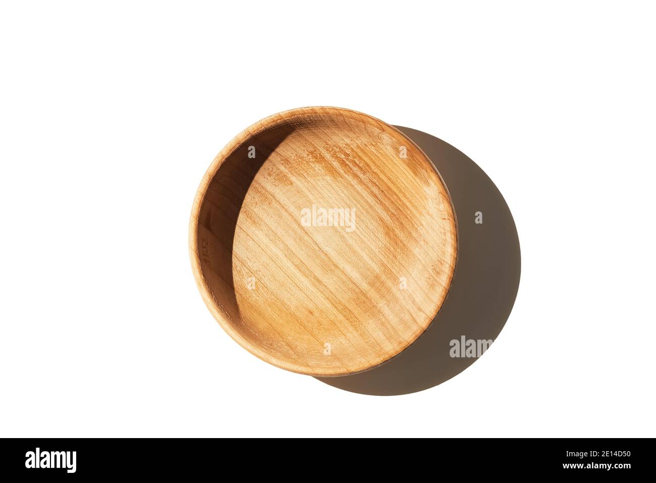 Empty wooden textured cup bowl isolated on white background top view ...