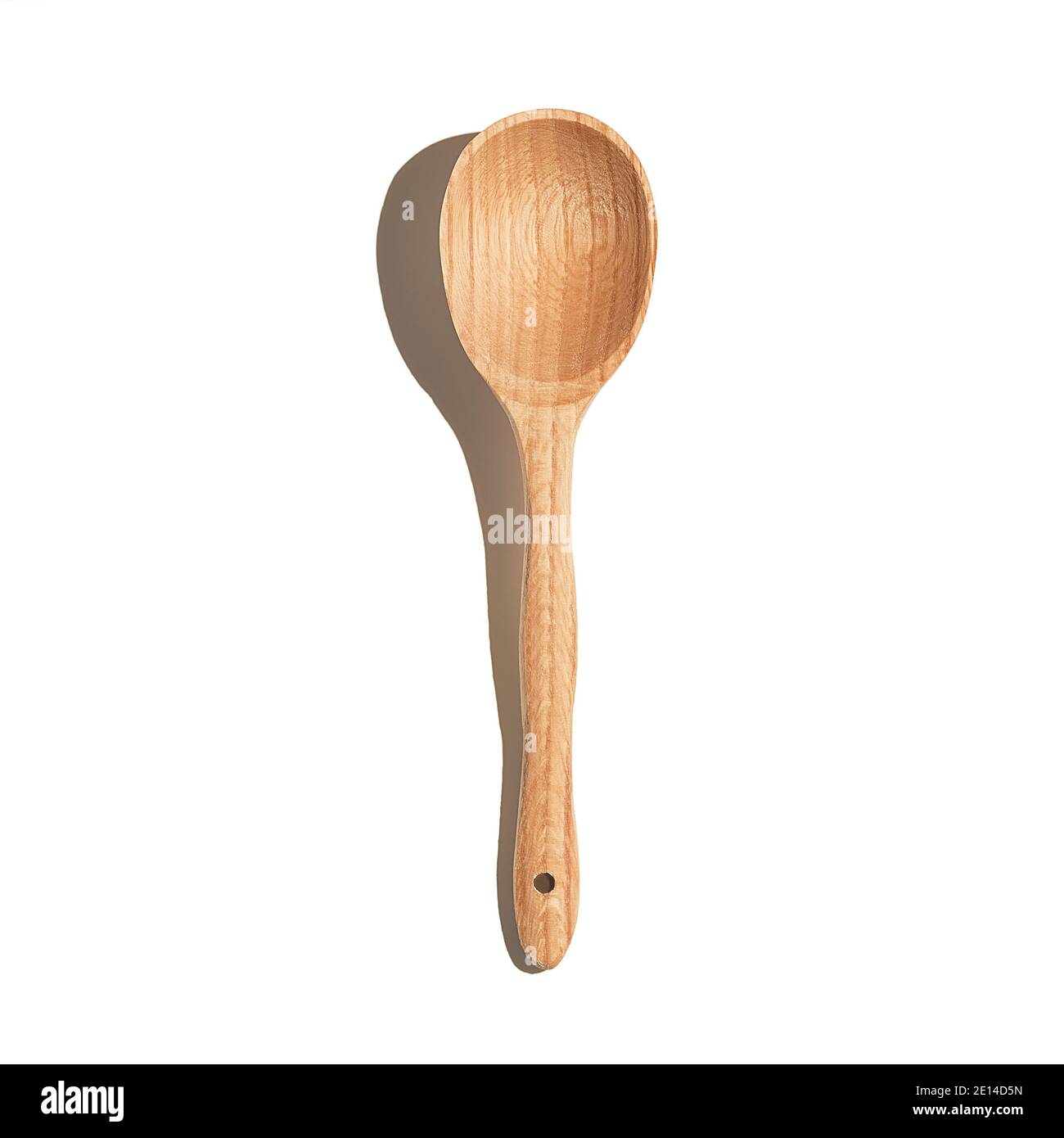 Wooden textured spoon isolated on a white background. With a shadow ...