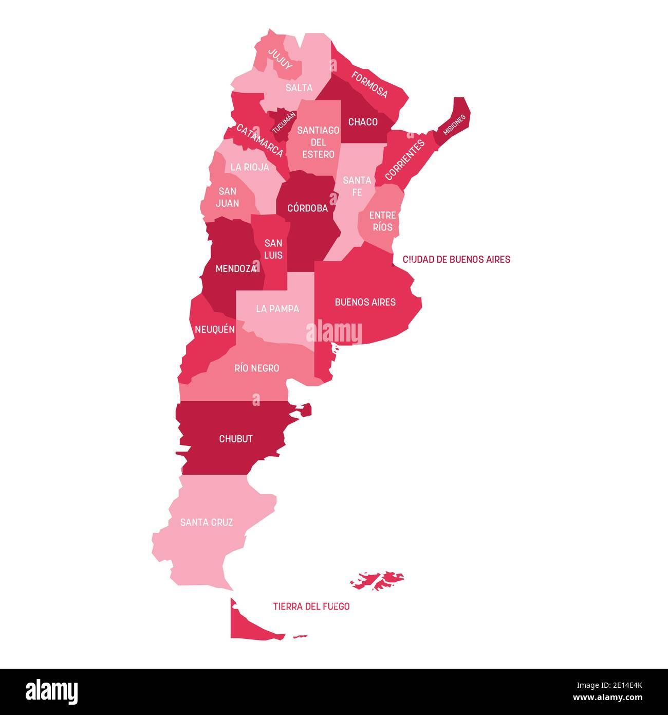 Pink political map of Argentina. Administrative divisions - provinces ...