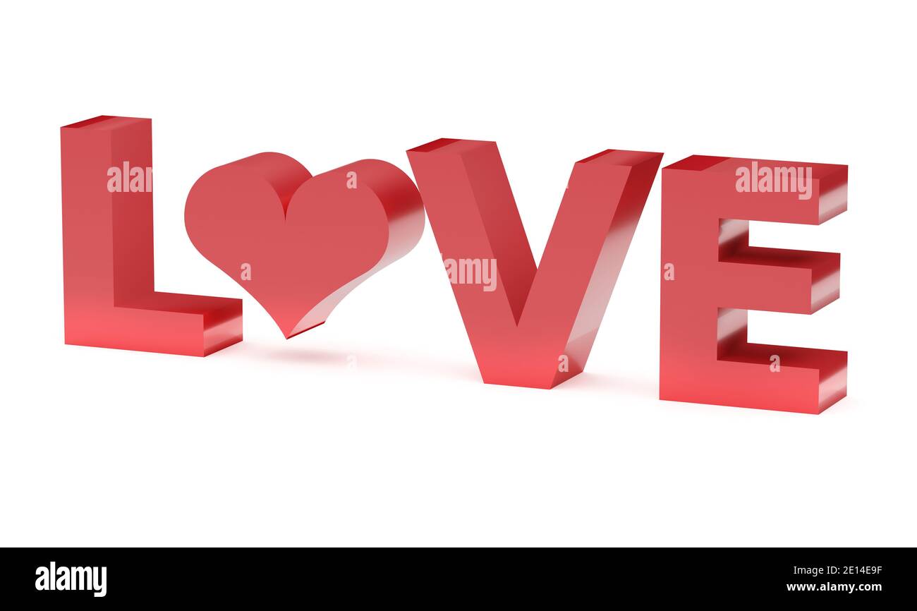 Red word LOVE with heart isolated on white. 3d rendering Stock Photo ...