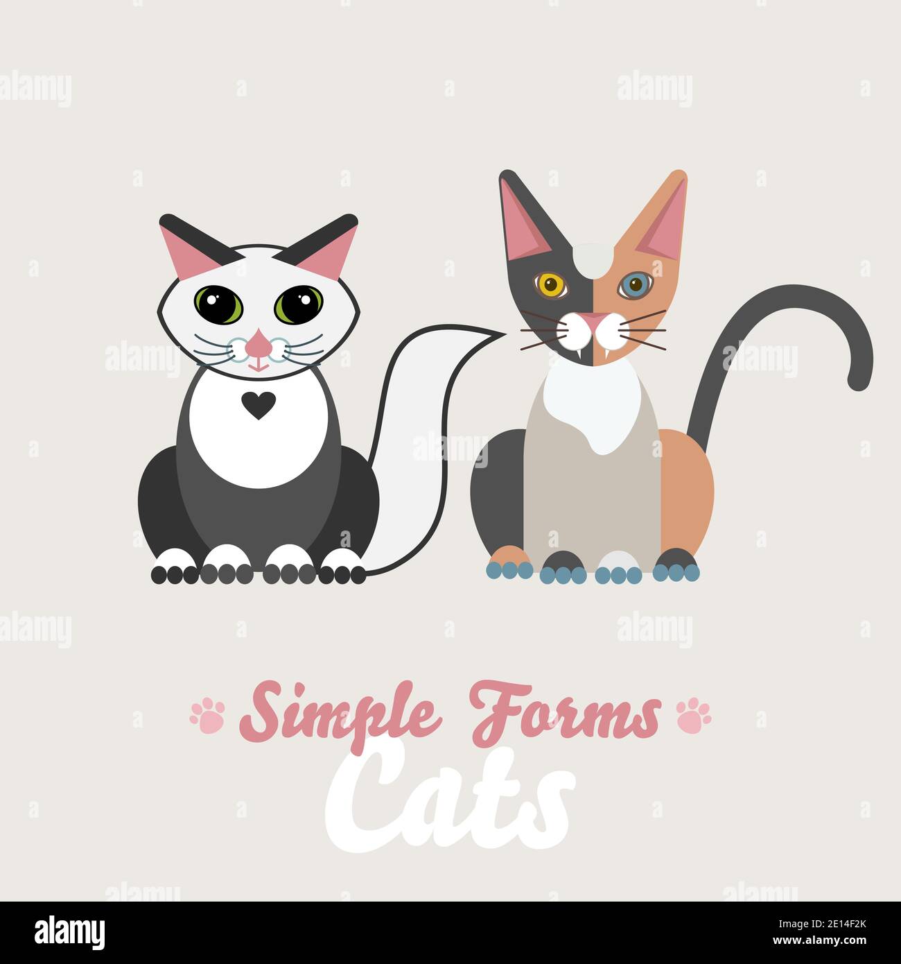 Flat cats sitting front view isolated vector. Cartoon illustration ...