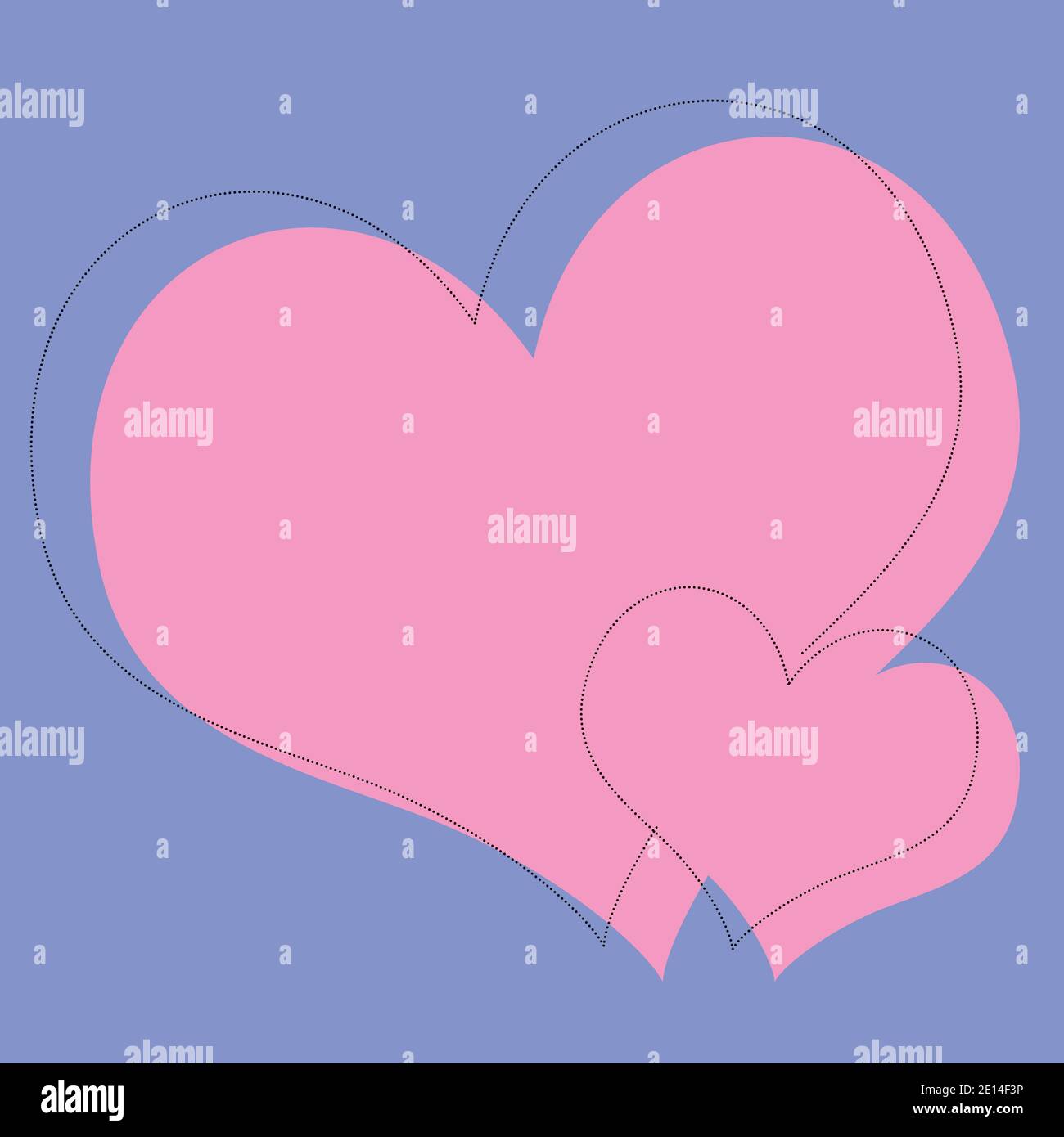 Two pink hearts on a purple background. Heart contour. Postcard for ...