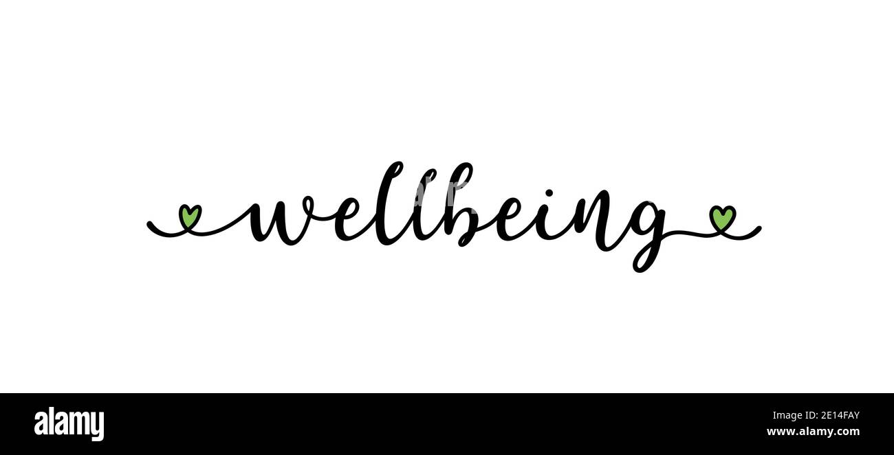 Hand sketched WELLBEING word as logo. Lettering for web ad banner ...