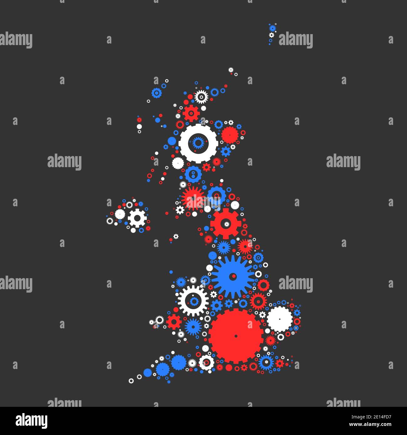 United Kingdom map silhouette mosaic of cogs and gears. Illustration in ...