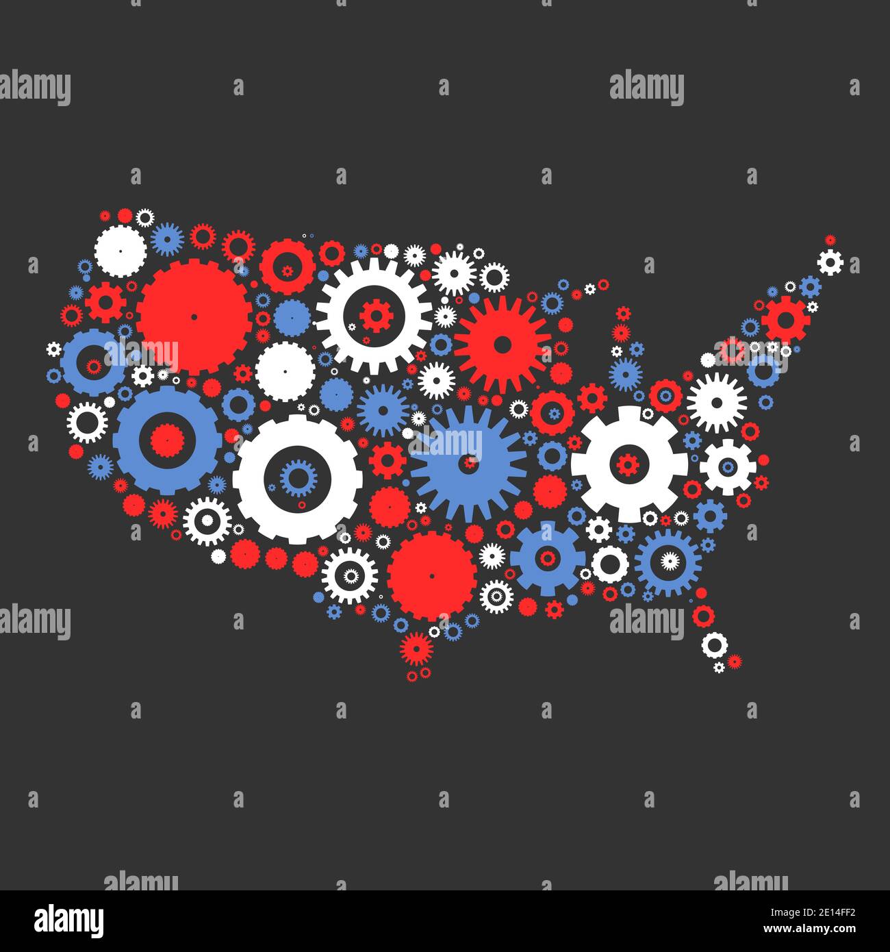 United States od America map silhouette mosaic of cogs and gears ...