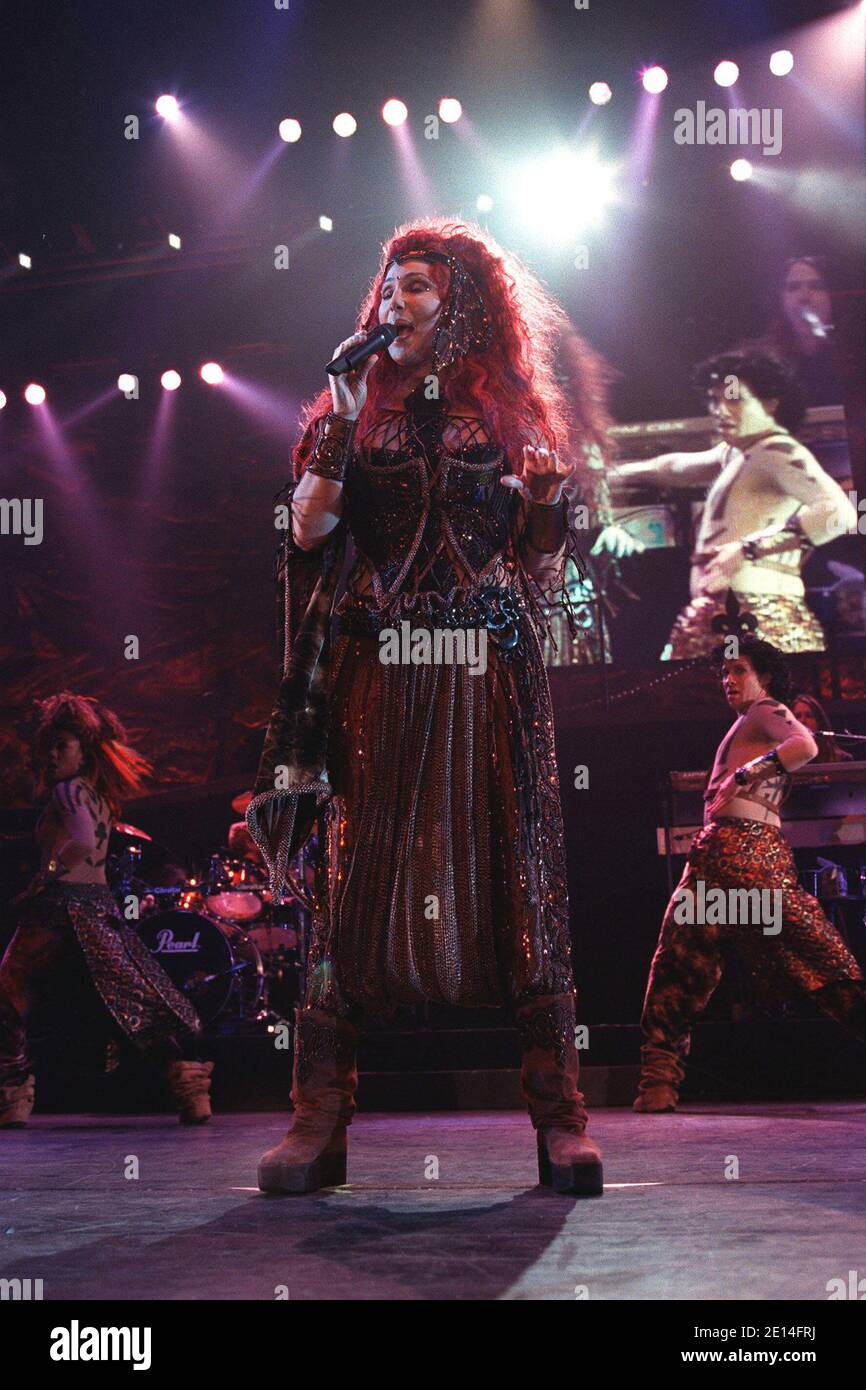 Cher in concert at Wembley Arena in London, UK. 15th October 1999 Stock ...