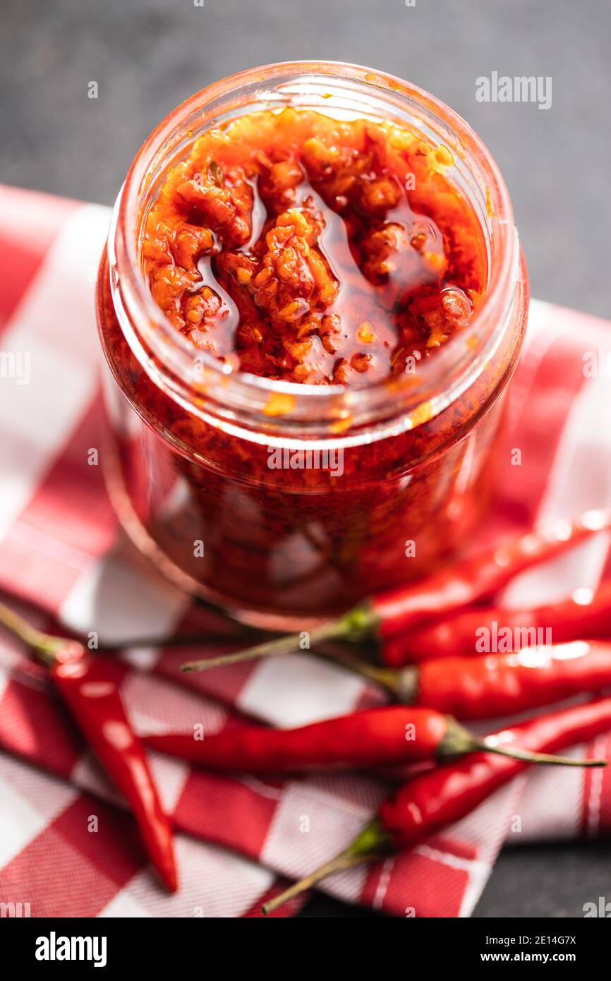 Red hot chili paste in jar Stock Photo - Alamy