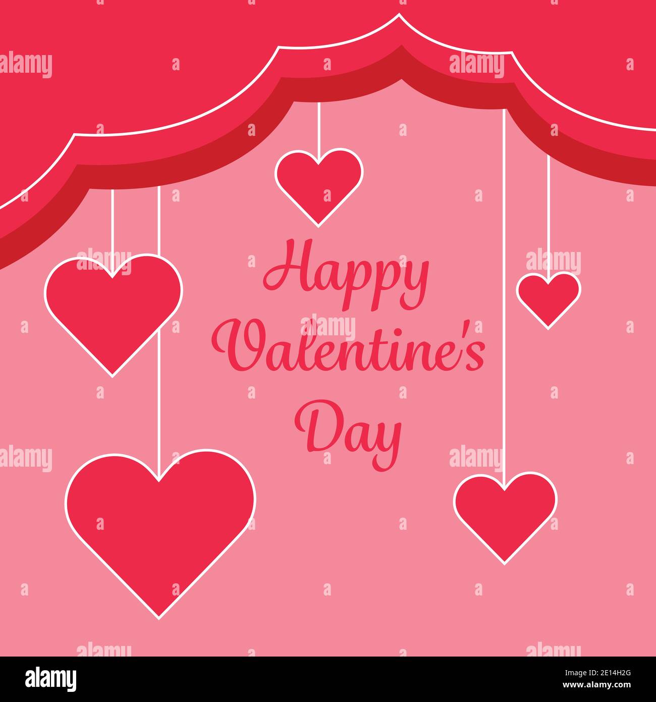 Happy Valentines Day square greeting card, red ribbon with hearts on ...