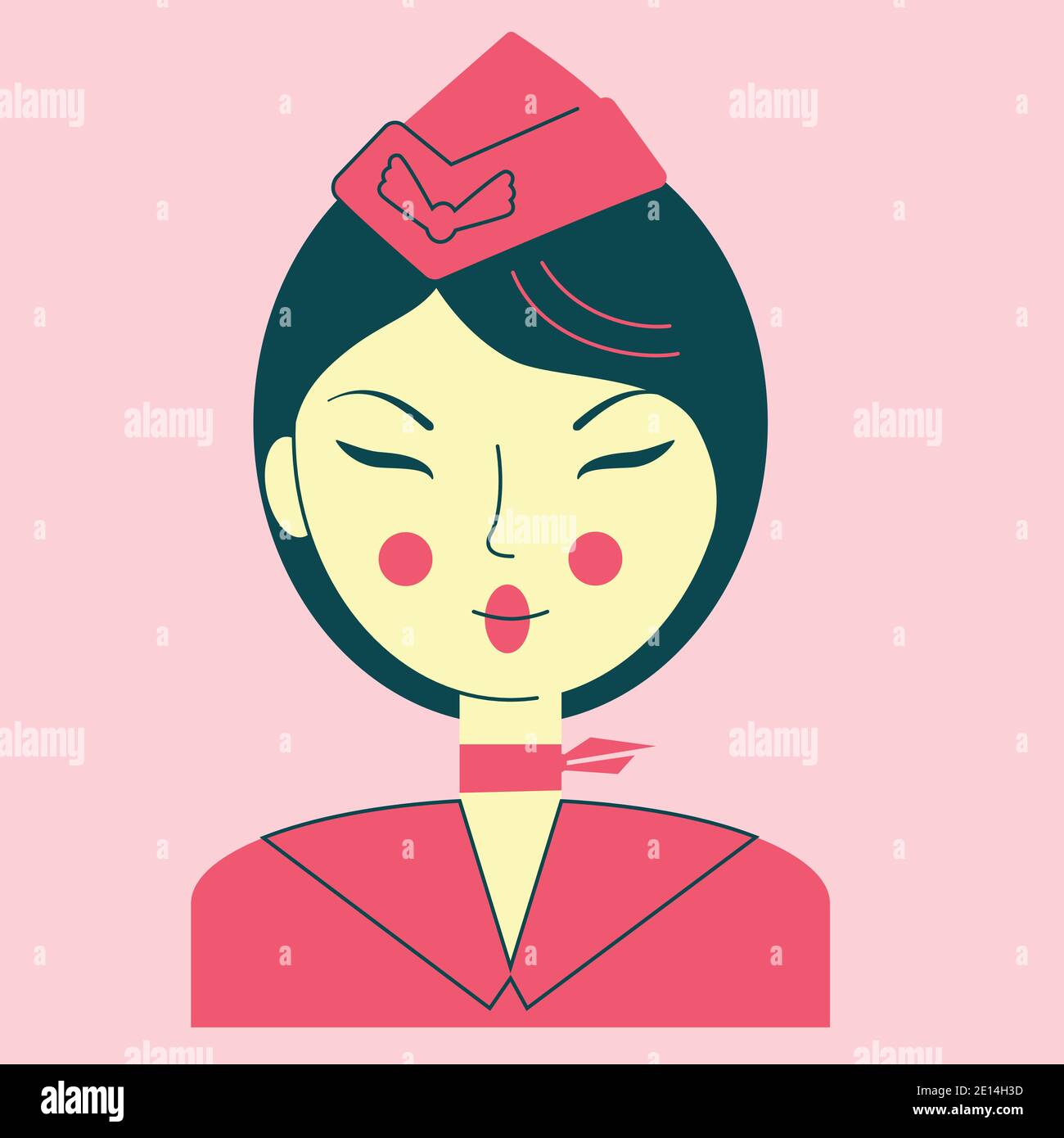 Portrait of a young asian woman in the uniform of a stewardess, a face ...