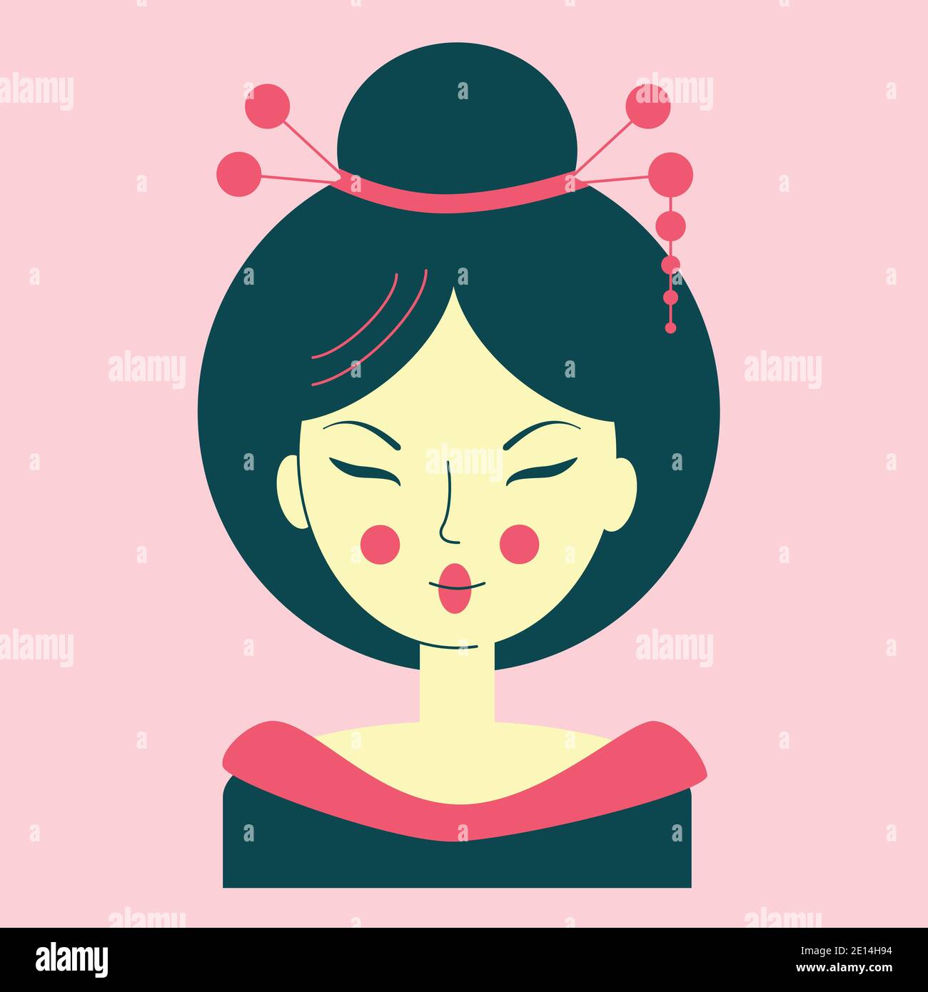Portrait of a young asian woman in a geisha costume, avatar pink color ...